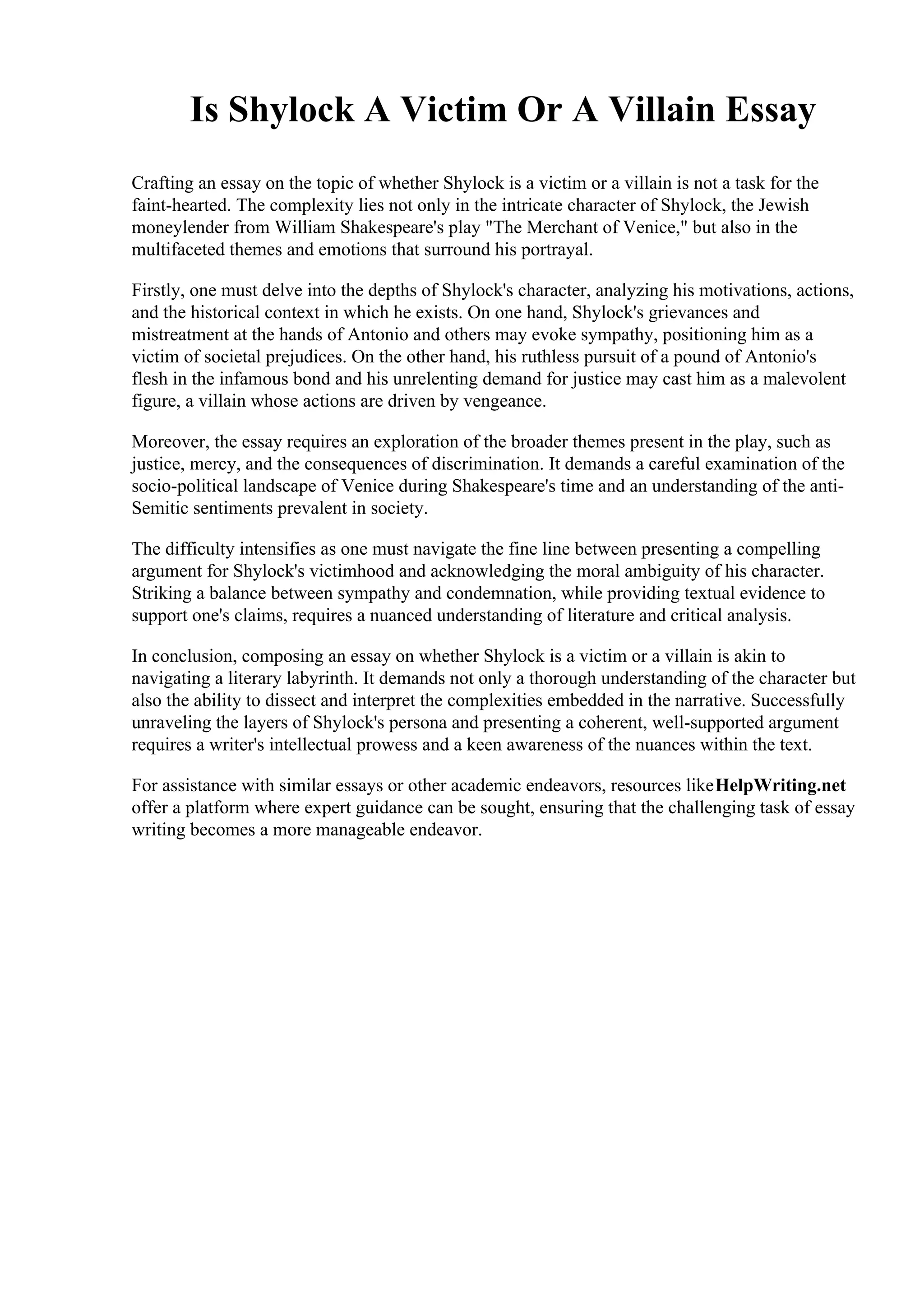 Is Shylock A Victim Or A Villain Essay.pdf