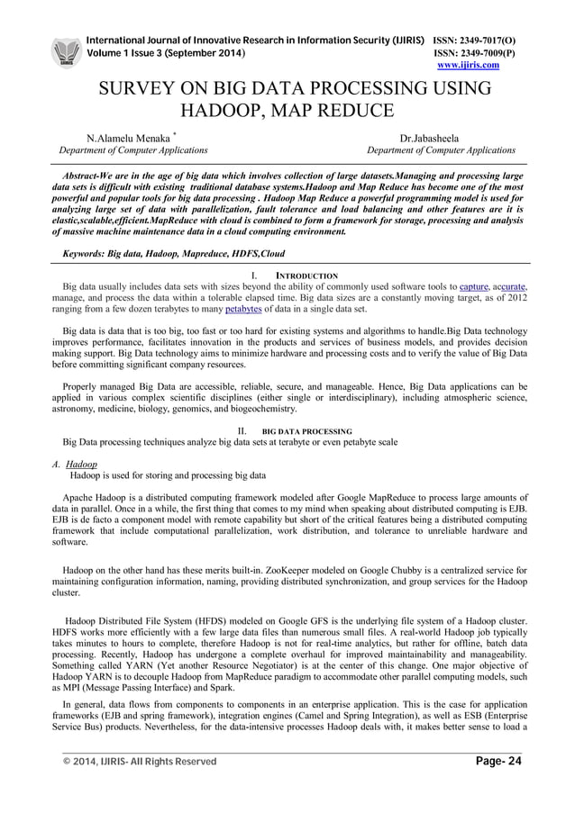 SURVEY ON BIG DATA PROCESSING USING HADOOP, MAP REDUCE | PDF