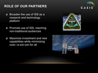 ISS National Lab Opportunities for Research and Technology Development ...