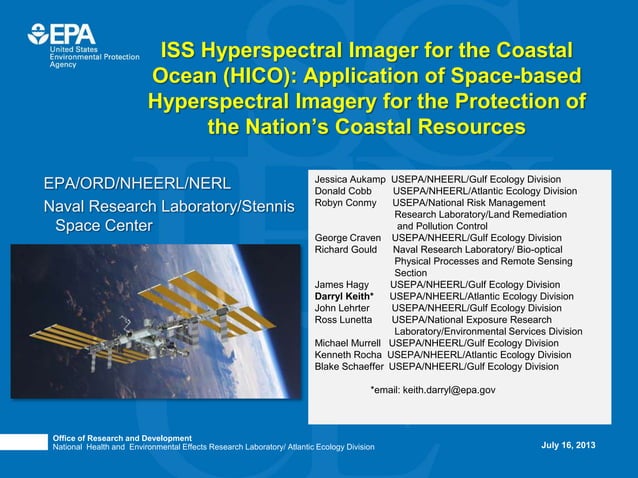 Hyperspectral Imager for Coastal Ocean Imagery & Ocean Protection (HICO ...