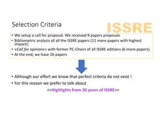 Celebrating 30 years of ISSRE | PPT