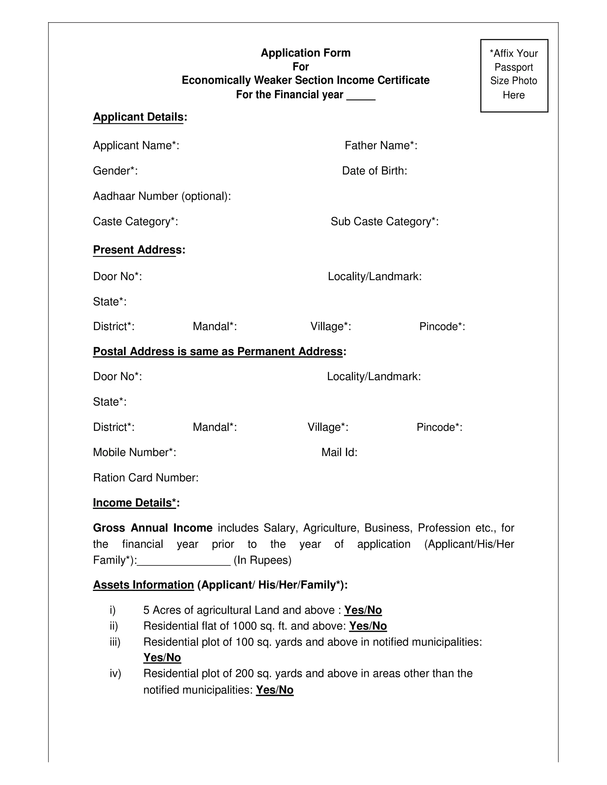 Issuance of income asset certificate for economically weaker sections ...
