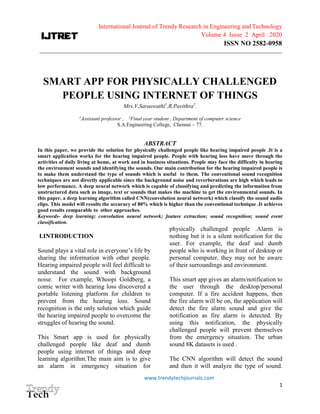 SMART APP FOR PHYSICALLY CHALLENGED PEOPLE USING INTERNET OF THINGS | PDF