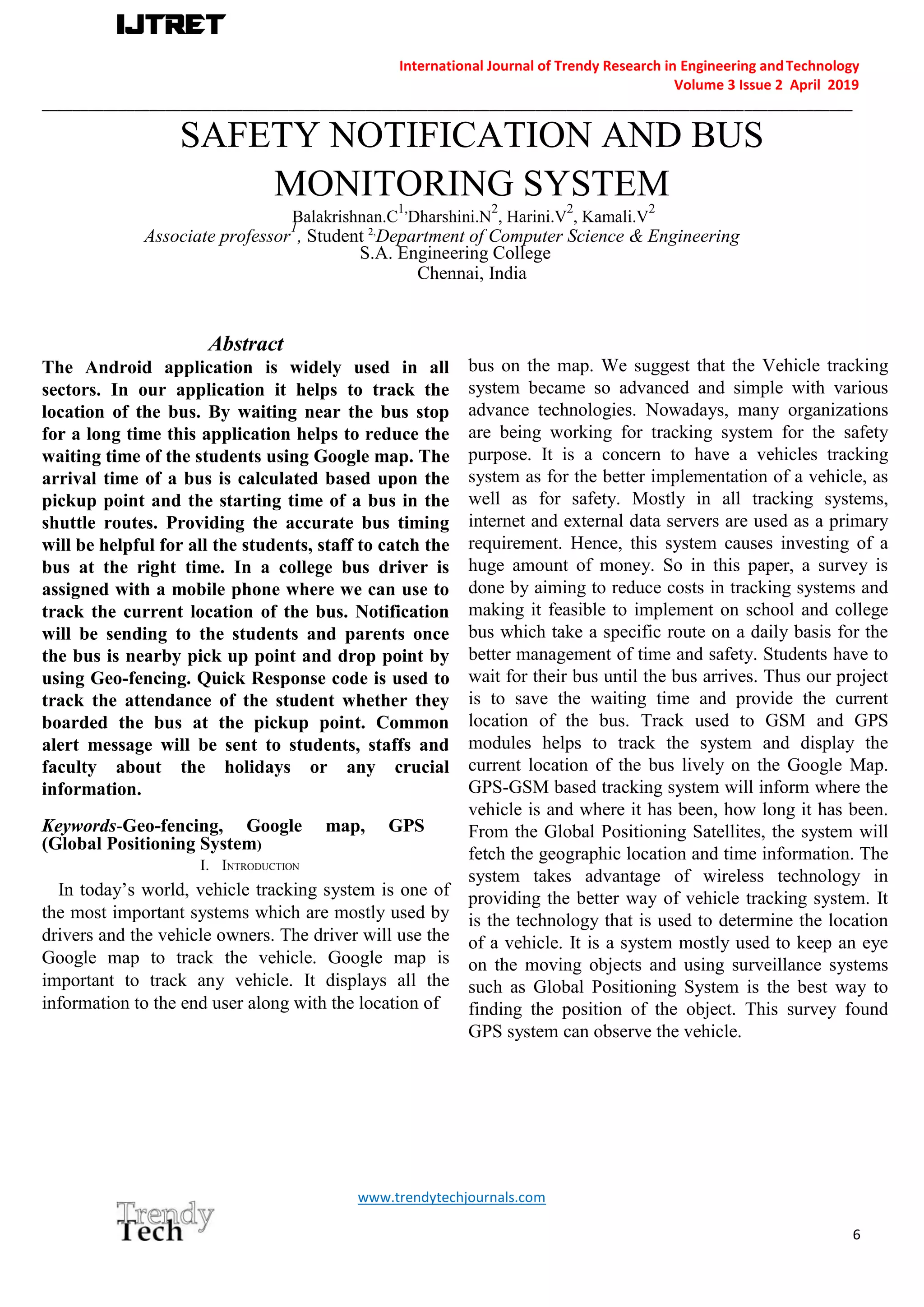 SAFETY NOTIFICATION AND BUS MONITORING SYSTEM | PDF