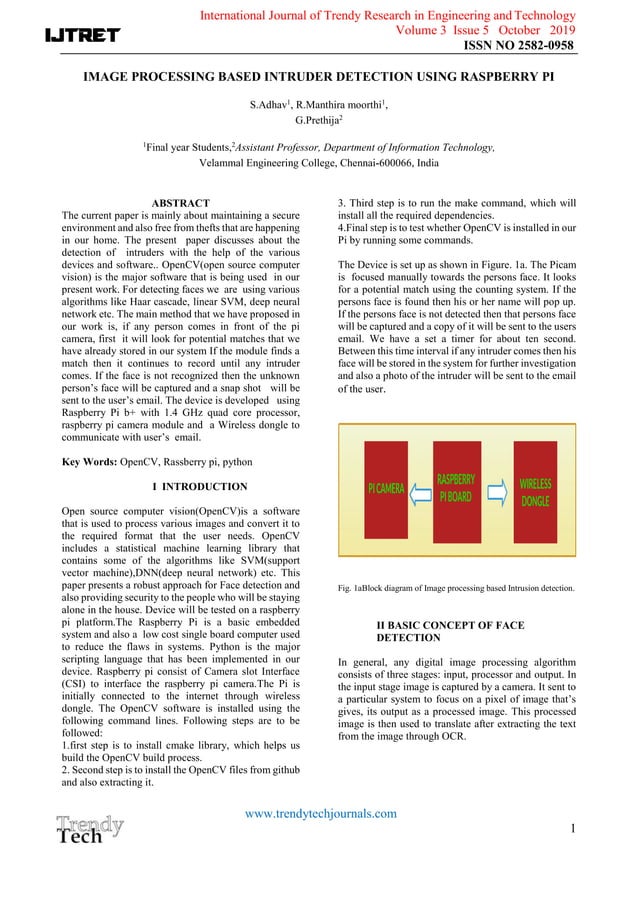 IMAGE PROCESSING BASED INTRUDER DETECTION USING RASPBERRY PI | PDF