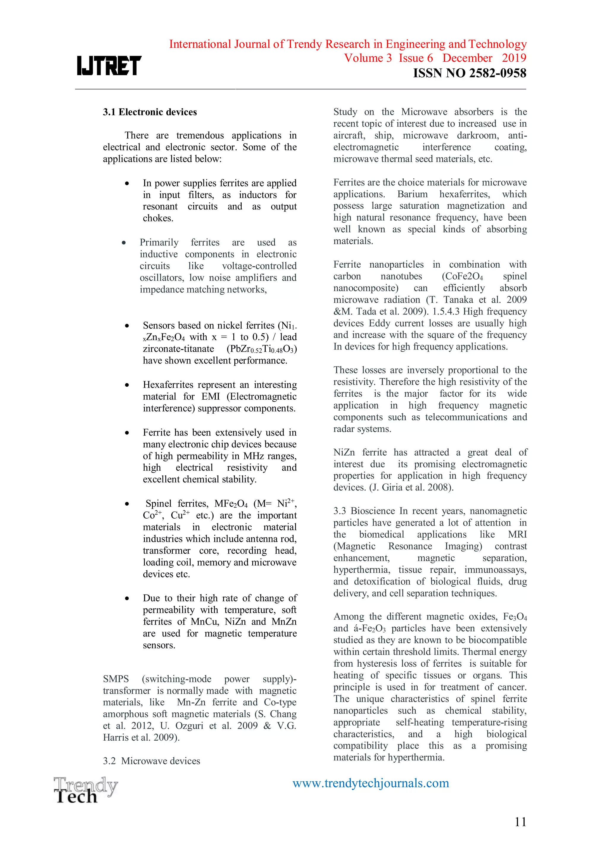 A REVIEW ON FERRITES – ITS CLASSIFICATION AND APPLICATIONS | PDF