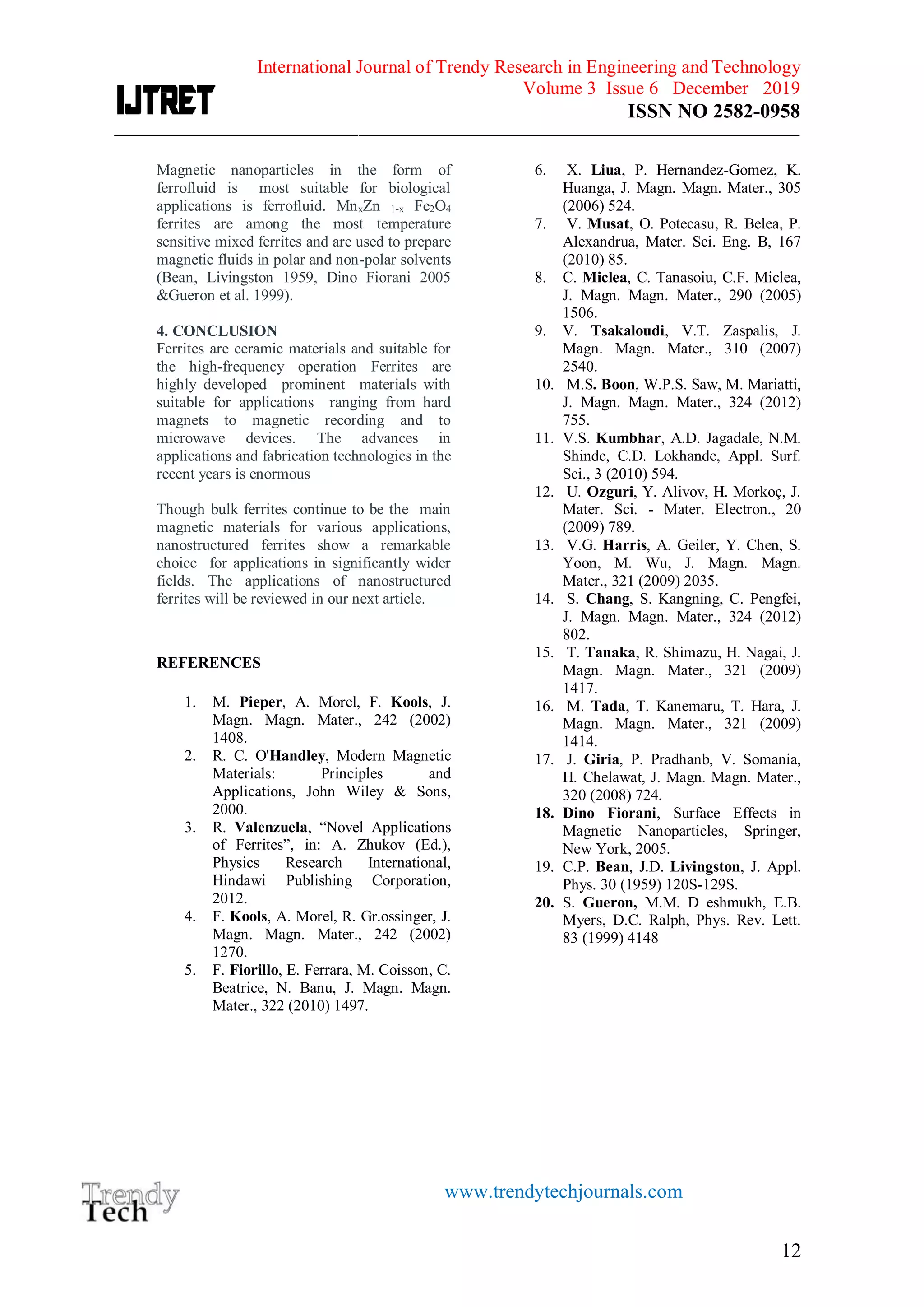 A REVIEW ON FERRITES – ITS CLASSIFICATION AND APPLICATIONS | PDF