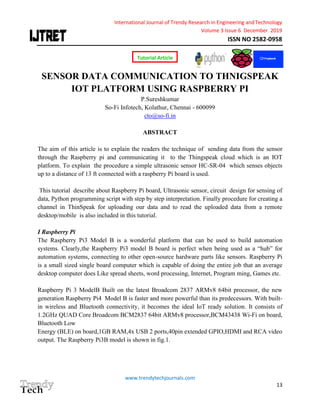 SENSOR DATA COMMUNICATION TO THNIGSPEAK IOT PLATFORM USING RASPBERRY P | PDF