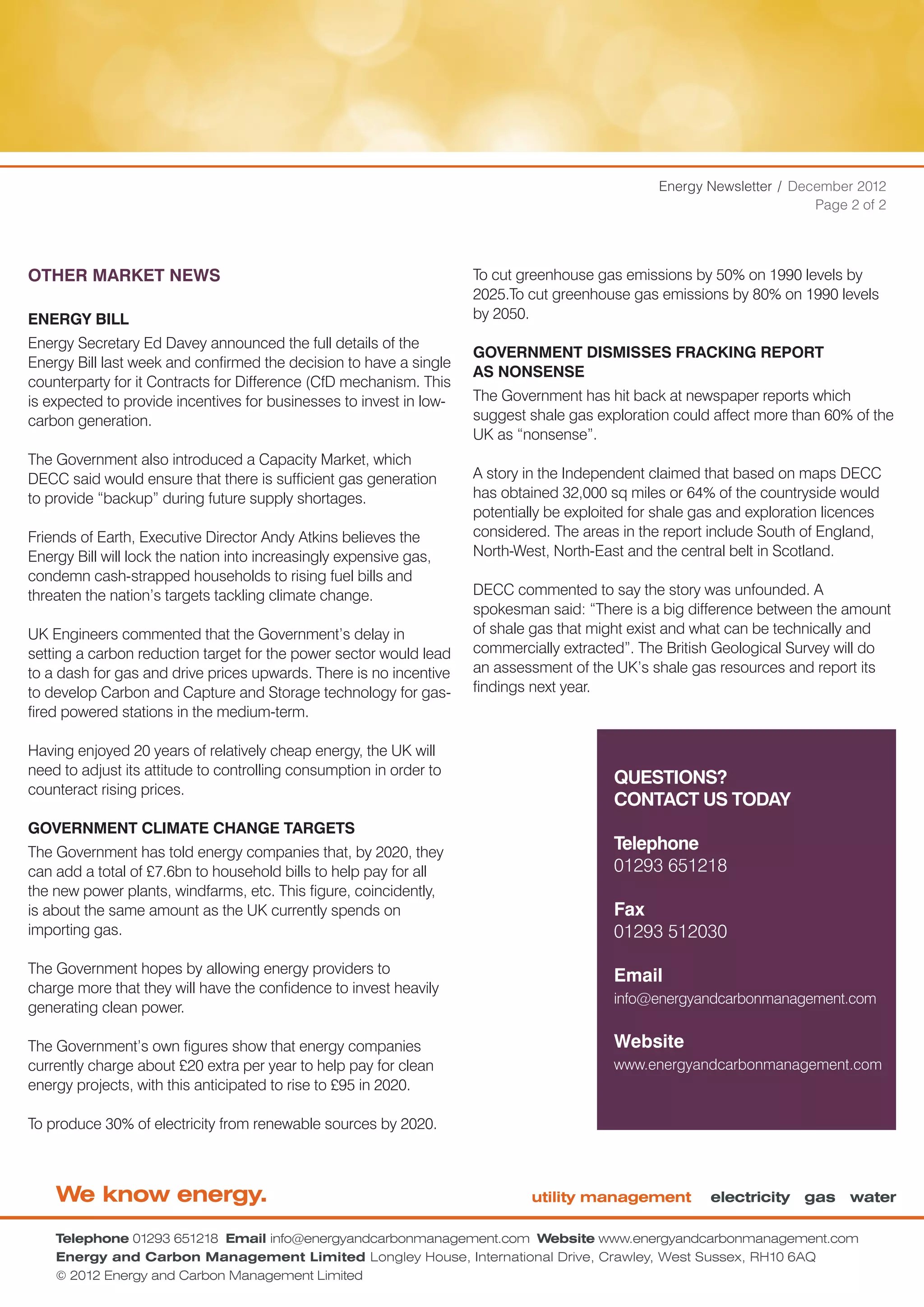 Energy & Carbon Management newsletter - Dec 12 | PDF