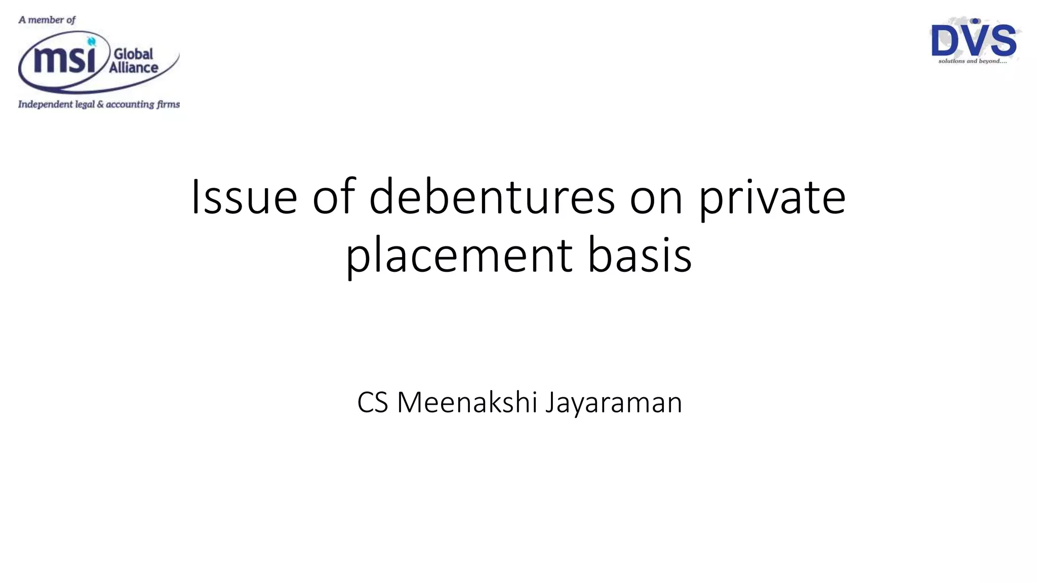 Issue of debentures on private placement basis | PPTX