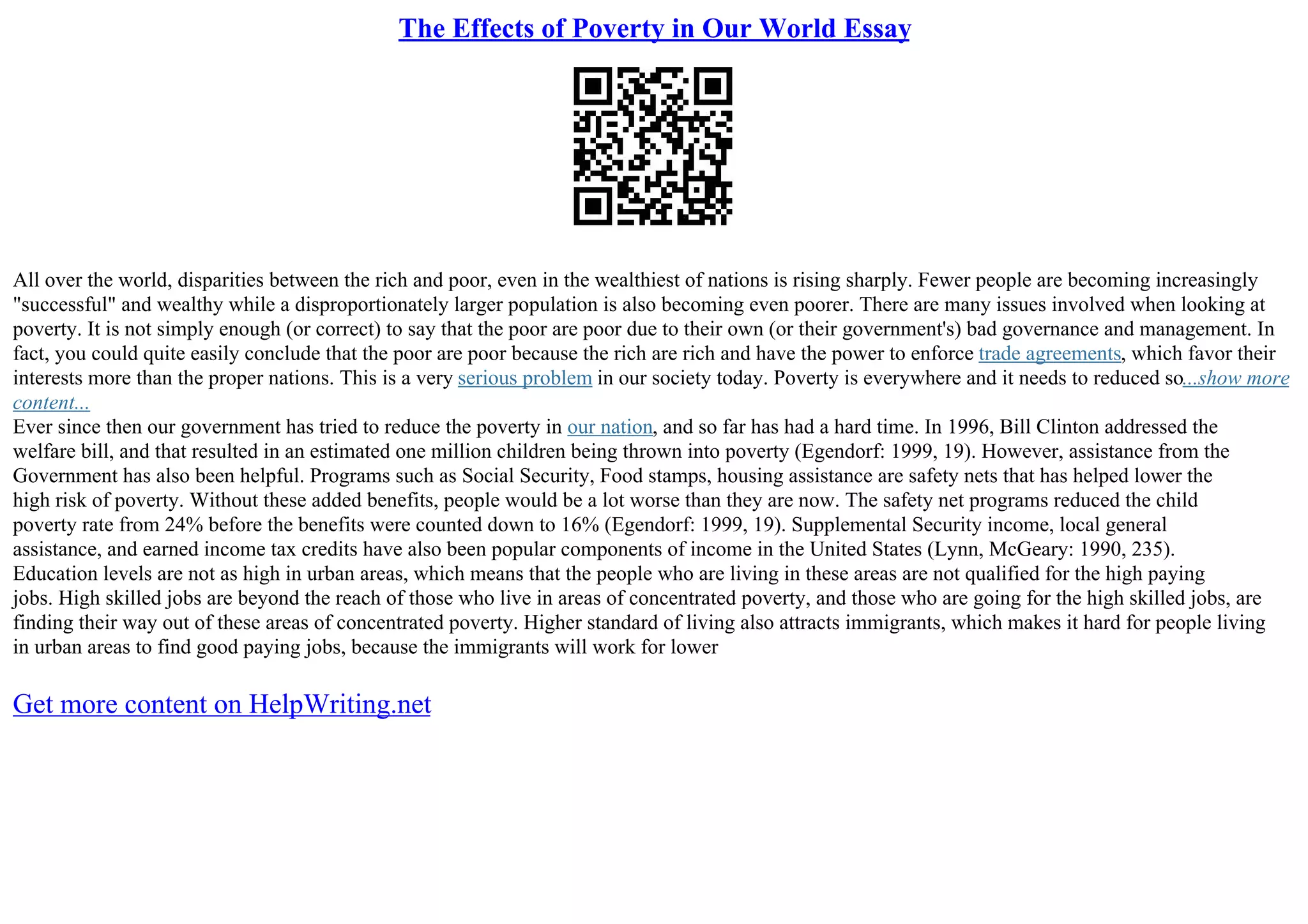 Issue Of Poverty In The World Essay | PDF