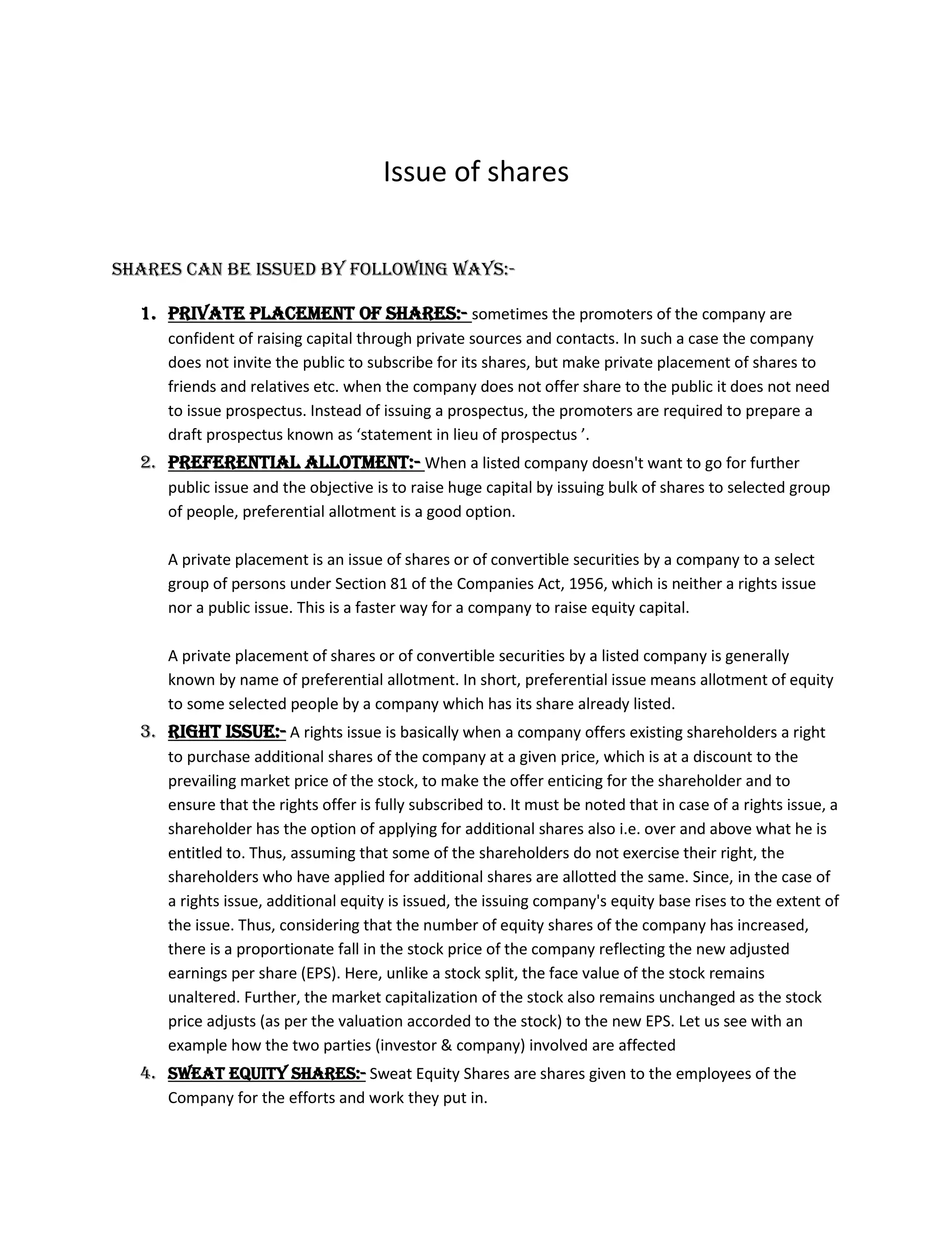 Issue of shares | DOCX