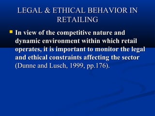 Issues about ethics in retailing | PPT