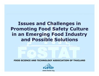 Issues and Challenges in Promoting Food Safety Culture in Emerging Food ...
