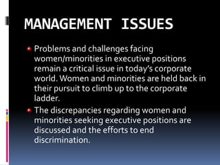 Issues and challenges of women in management | PPTX