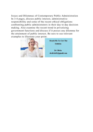 Issues and Dilemmas of Contemporary Public AdministrationIn 3-4 pa.docx