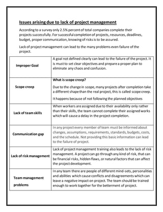 Issues arising due to lack of project management | DOCX