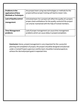 Issues arising due to lack of project management | DOCX