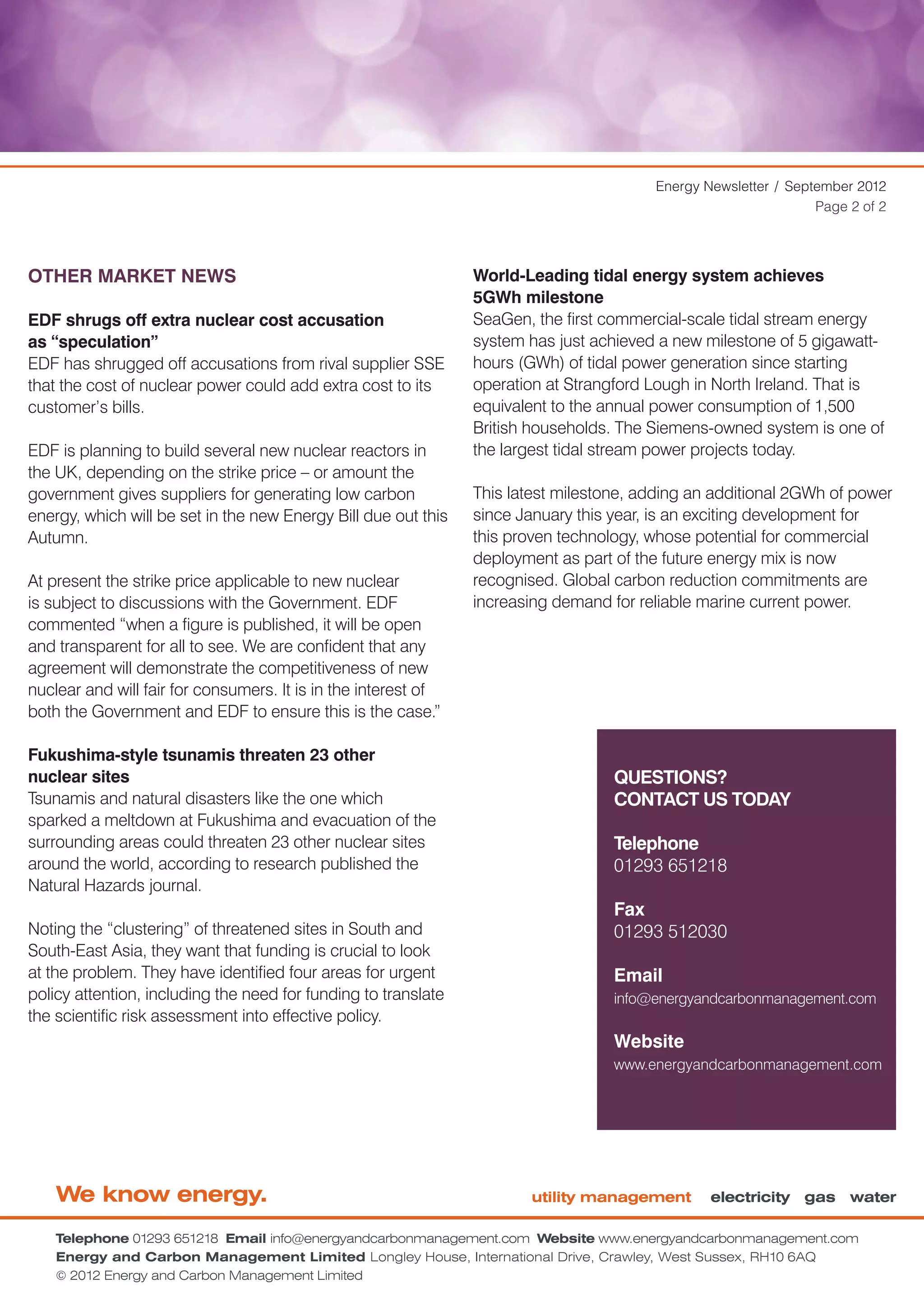 Energy & Carbon Management newsletter - Sept 2012 | PDF | Gas and ...