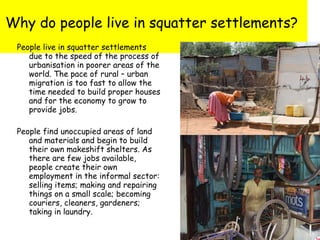Issues for people living in squatter settlements in led cs strategies | PPT