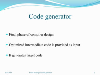 Issues in design_of_code_generator | PPT