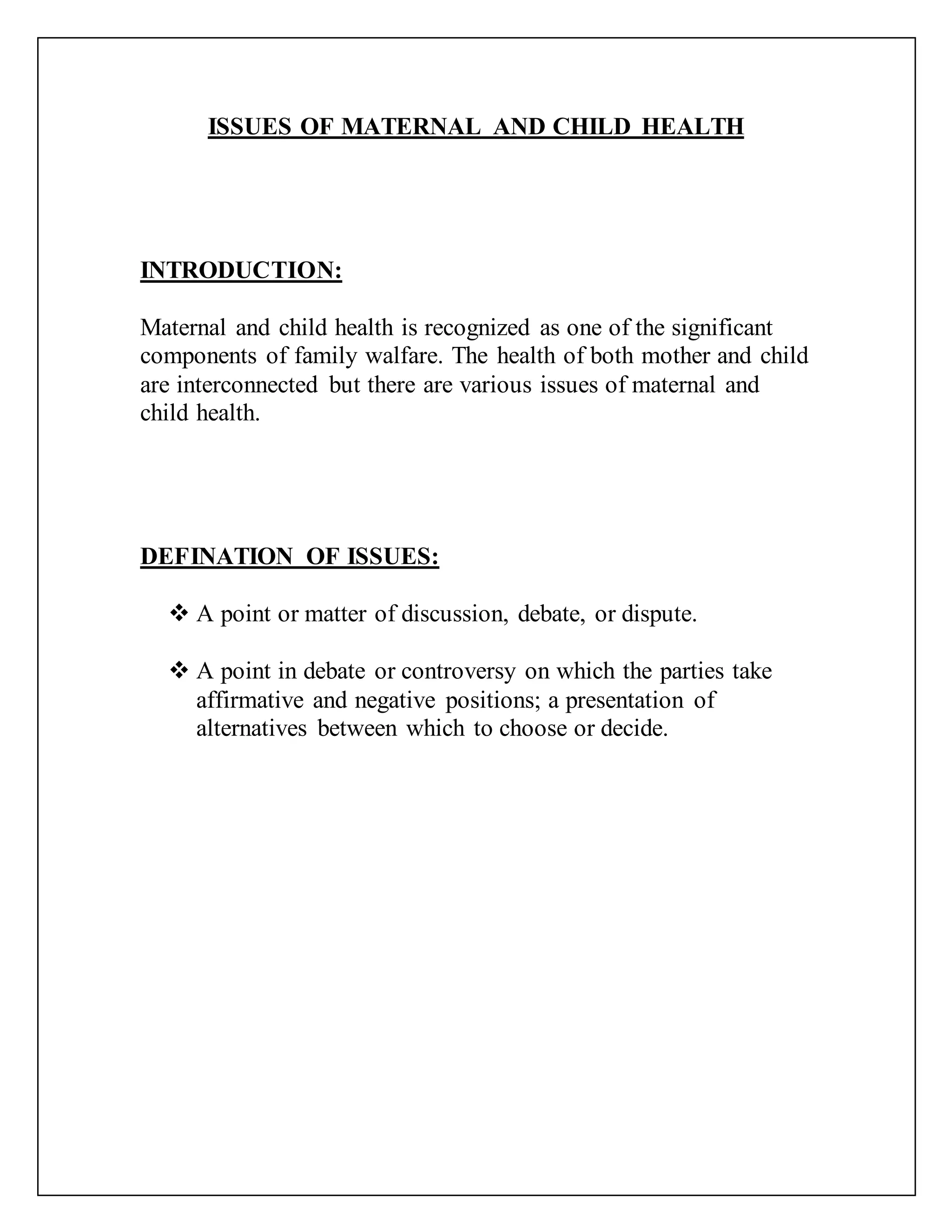 Issues of maternal and child health | DOC