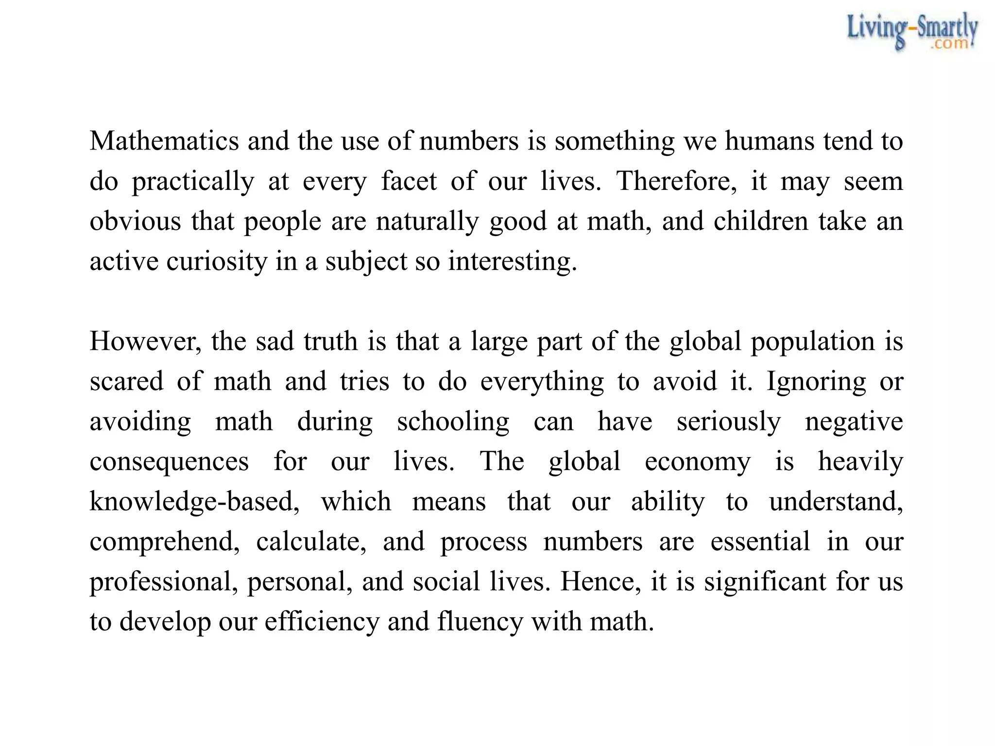 Issues With Neglecting Maths During Schooling | PPTX