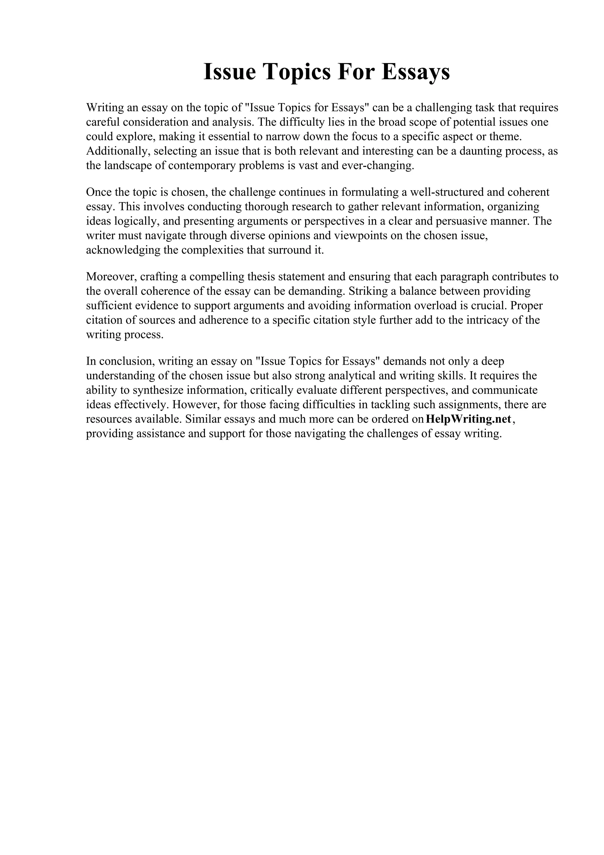 Issue Topics For Essays | PDF