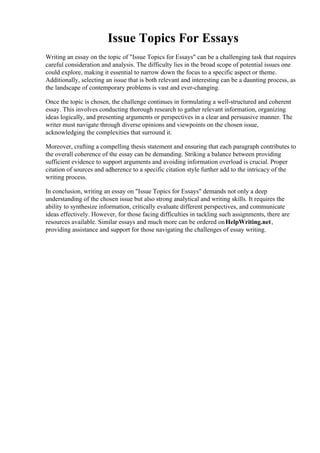 Issue Topics For Essays | PDF