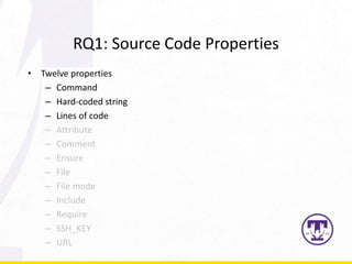 Source Code Properties of Defective Infrastructure as Code Scripts | PPT