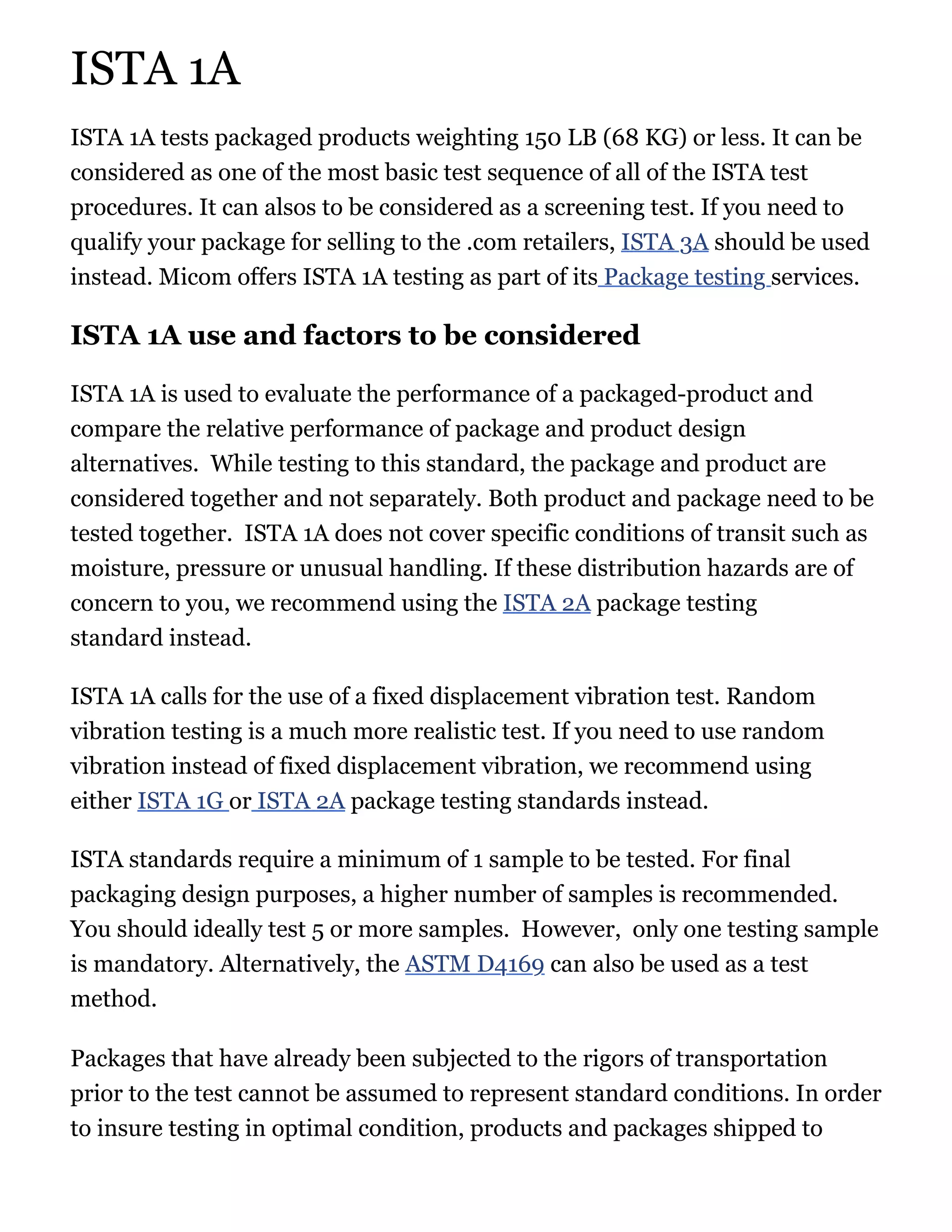 Ista 1a Packaging Test Offered At Micom Laboratories Pdf Science