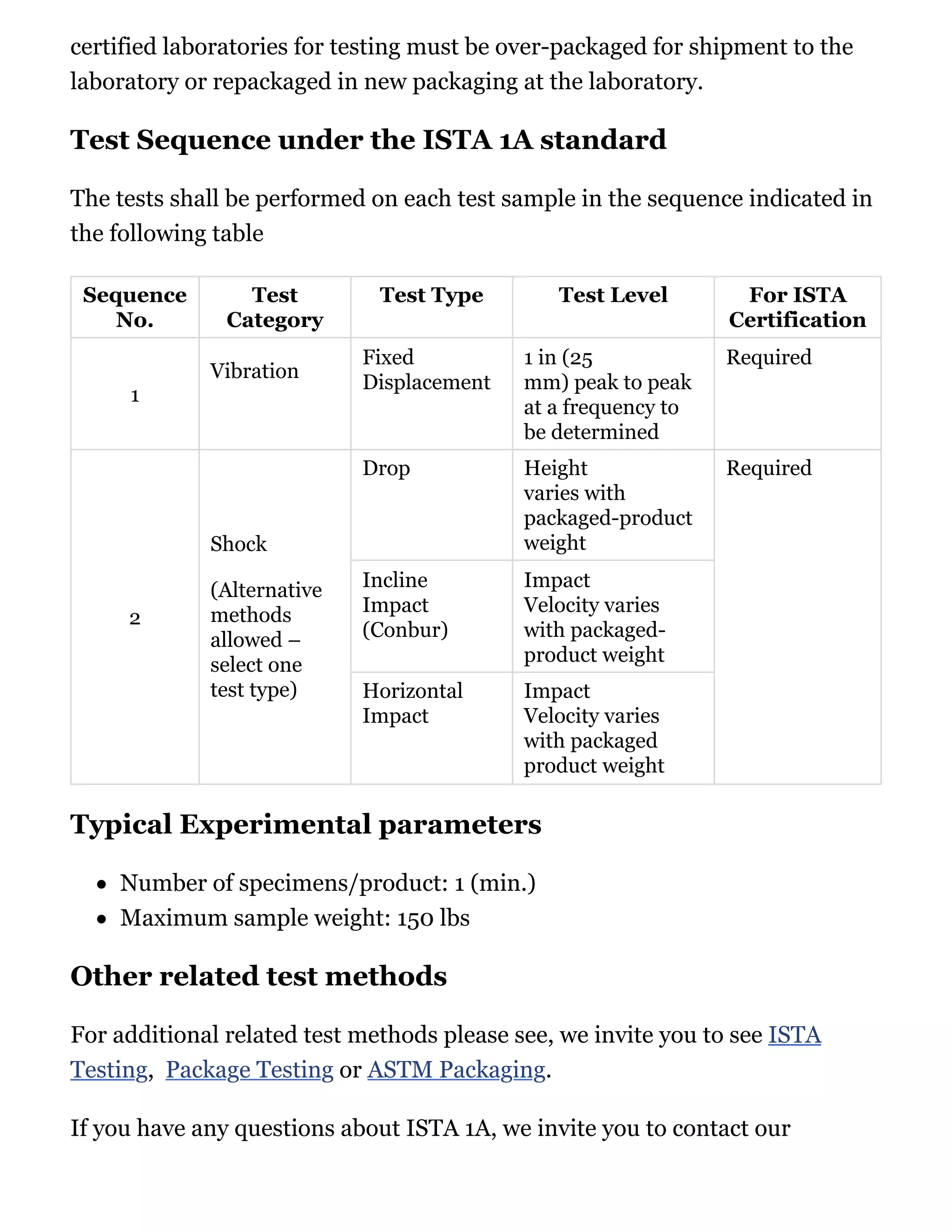 ISTA 1A - Packaging test offered at Micom Laboratories | PDF