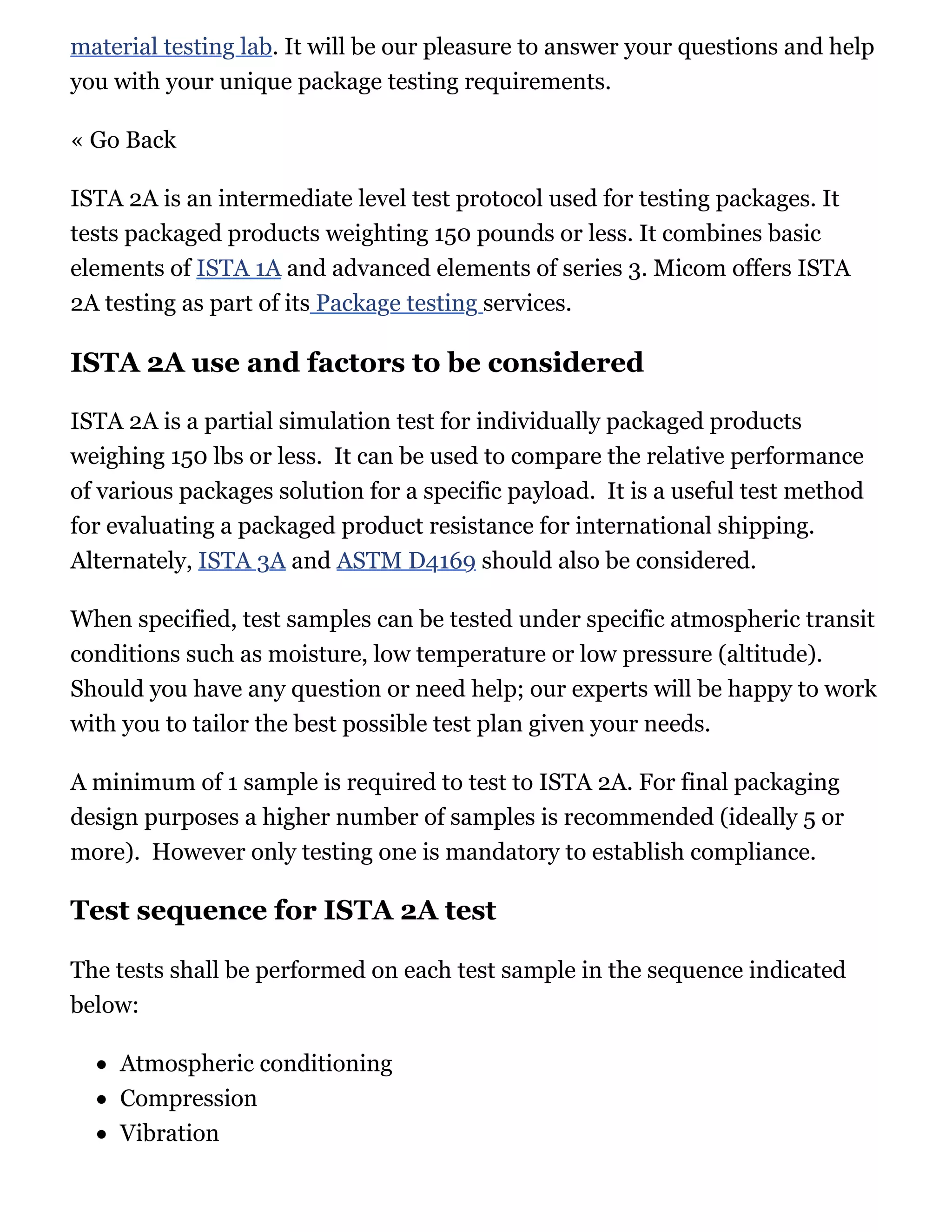 ISTA 1A - Packaging test offered at Micom Laboratories | PDF
