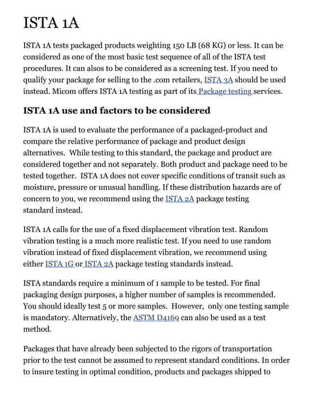 Ista 1a Packaging Test Offered At Micom Laboratories Pdf Science