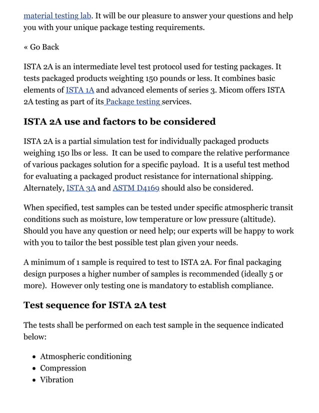 ISTA 1A - Packaging test offered at Micom Laboratories | PDF | Science