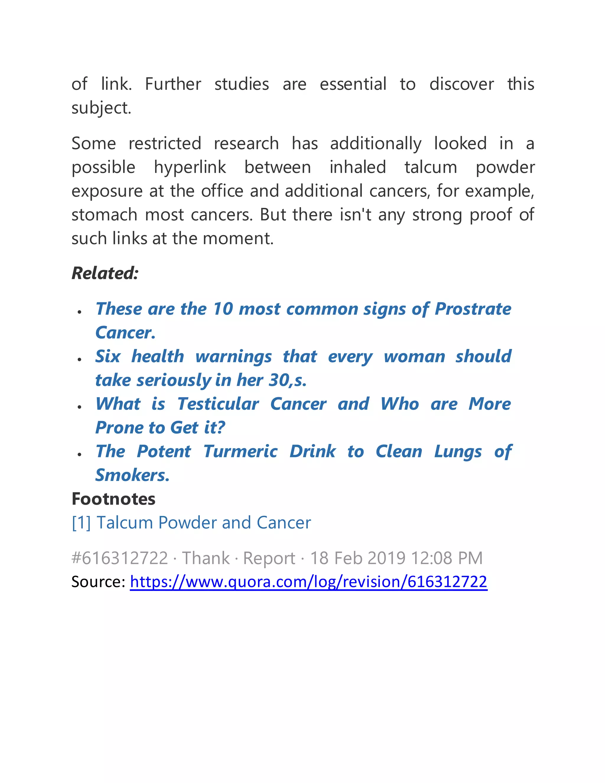 Is talcum powder causes cancer | DOCX | Cancer | Diseases and Conditions