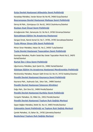 İstanbul ilindeki tüm devlet hastaneleri | PDF