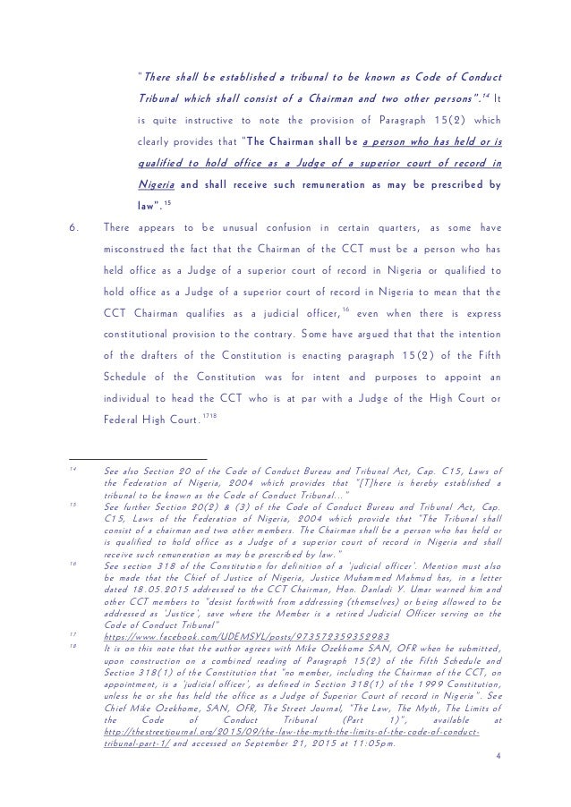 Is the code of conduct tribunal really inferior to the federal high c…