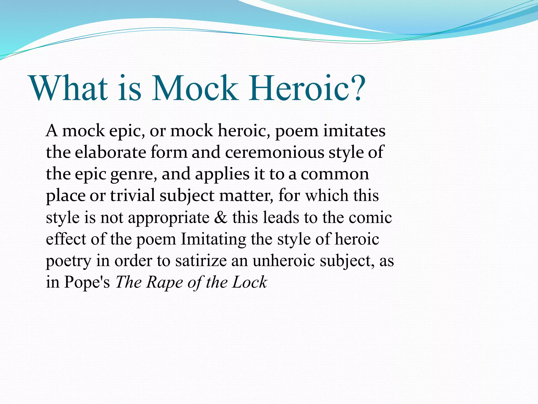Is the rape of the lock” a mock heroic poem | PPTX | Poetry | Books and ...