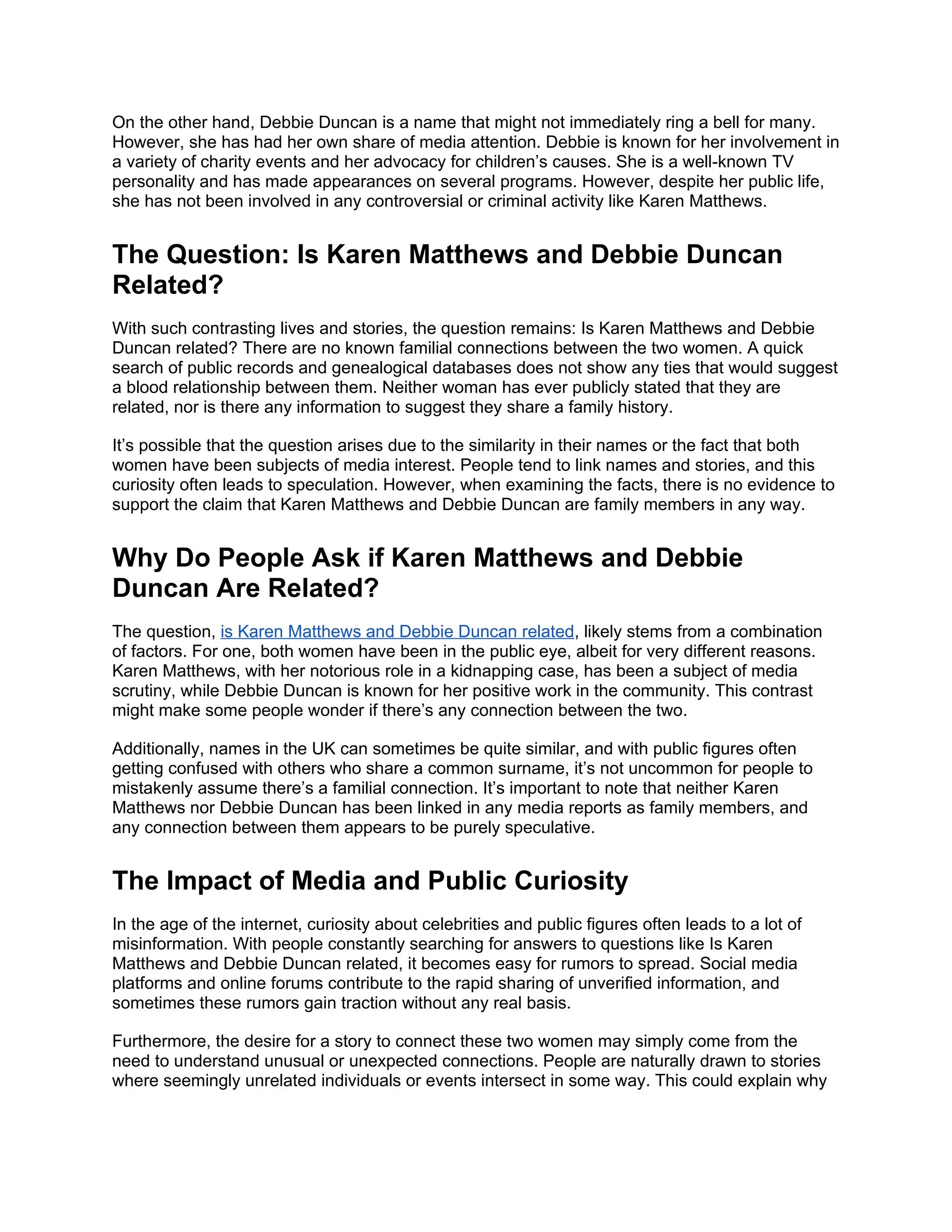 Is There a Family Link Between Karen Matthews and Debbie Duncan? | PDF