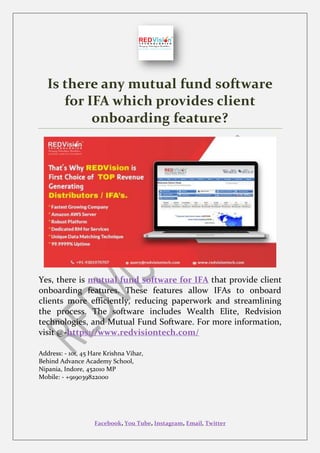 Is there any mutual fund software for IFA which provides client ...