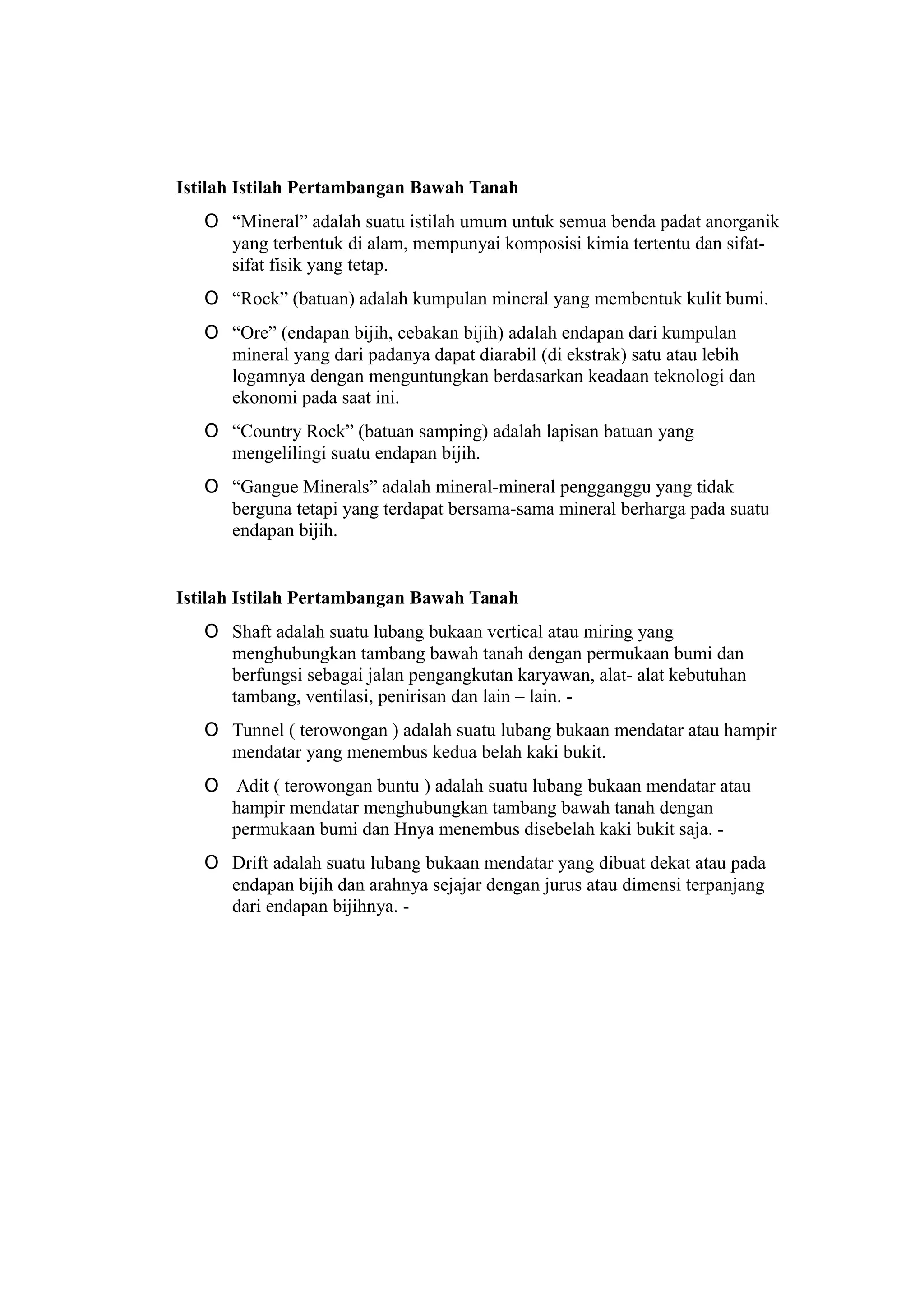 Istilah istilah underground mining | PDF