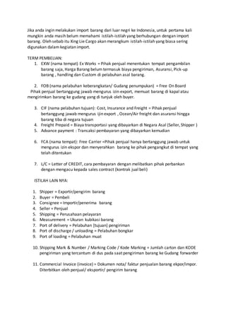 ISTILAH ISTILAH IMPORT BARANG JIKA MENGGUNAKAN JASA FORWARDER | PDF