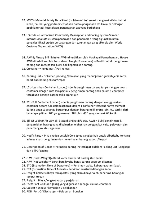 ISTILAH ISTILAH IMPORT BARANG JIKA MENGGUNAKAN JASA FORWARDER | PDF