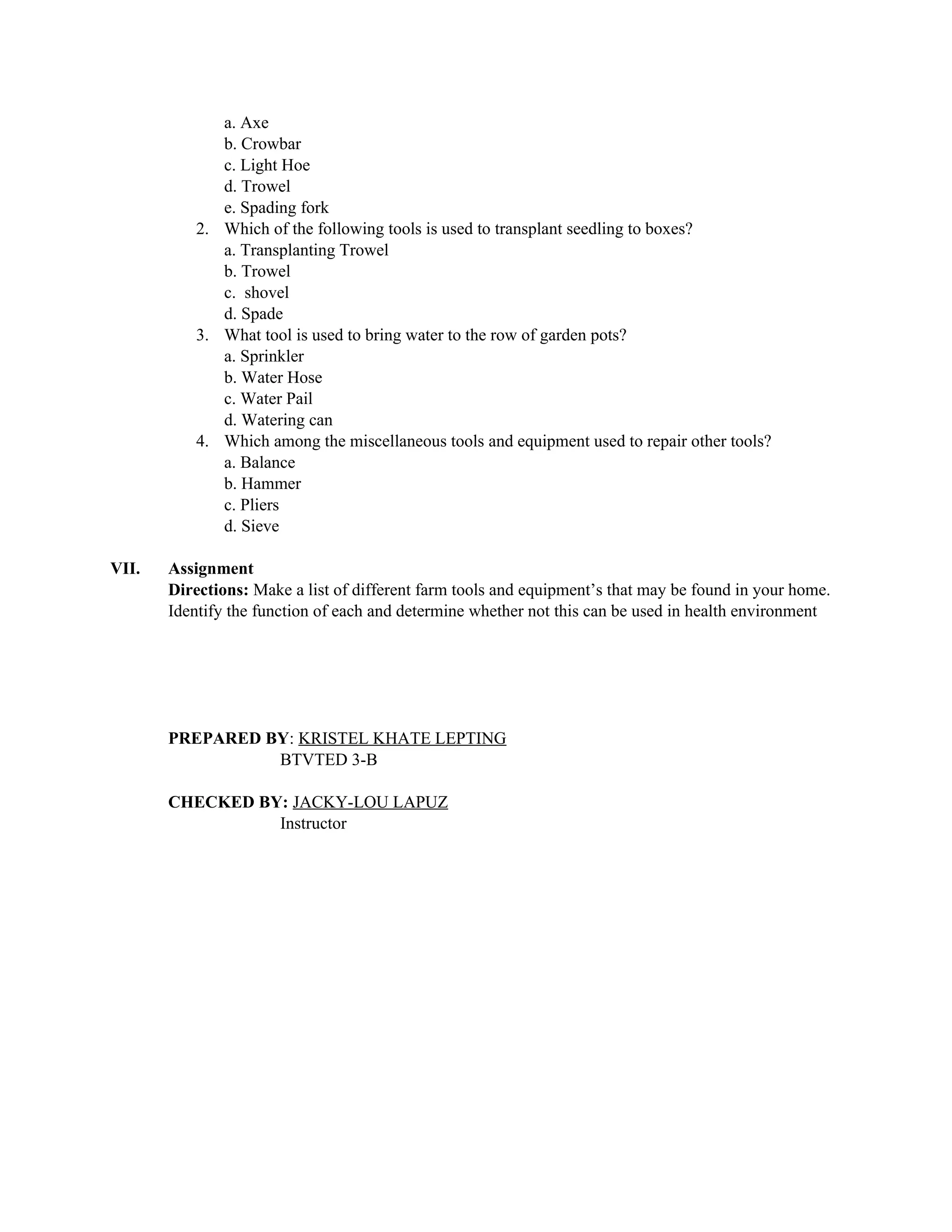 lesson Plan about agriculture and fisheries btvted 20204 | PDF