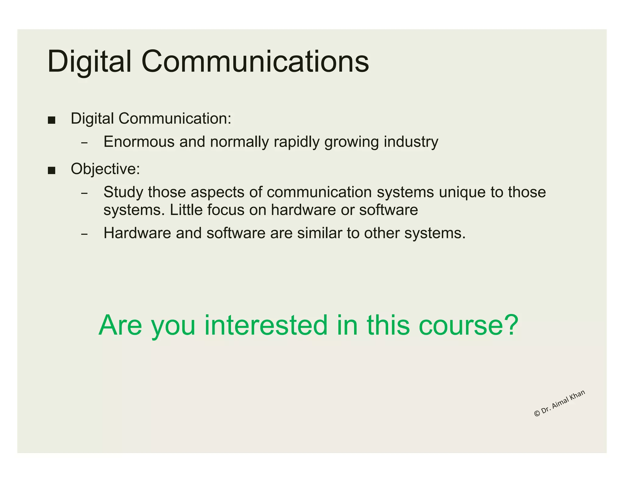 Digital Communications Lecture 1 Ppt