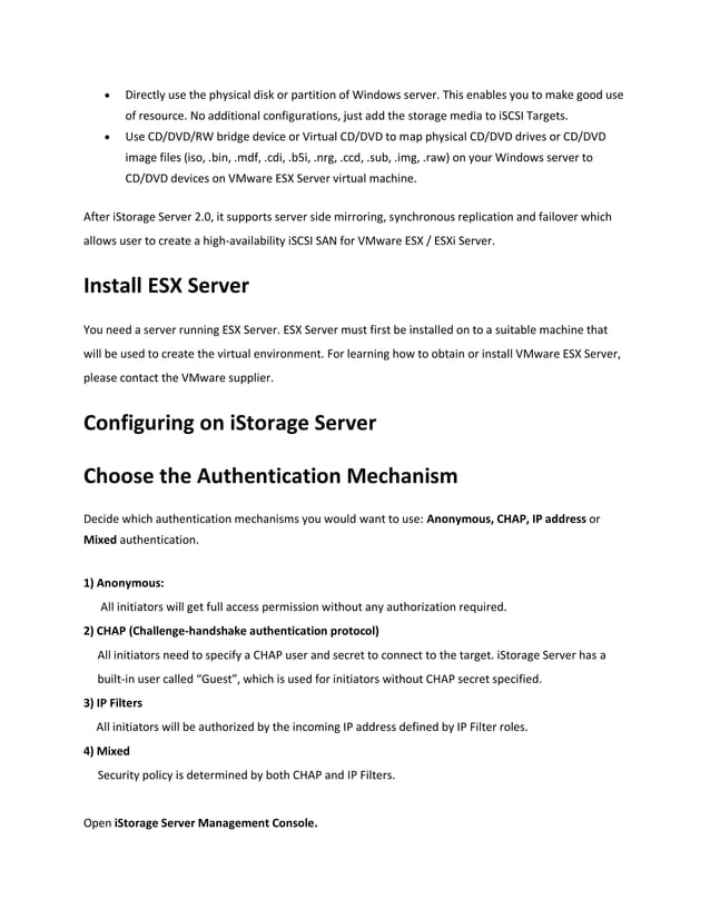 iStorage Server: iSCSI SAN for ESX/ESXi Server | PDF