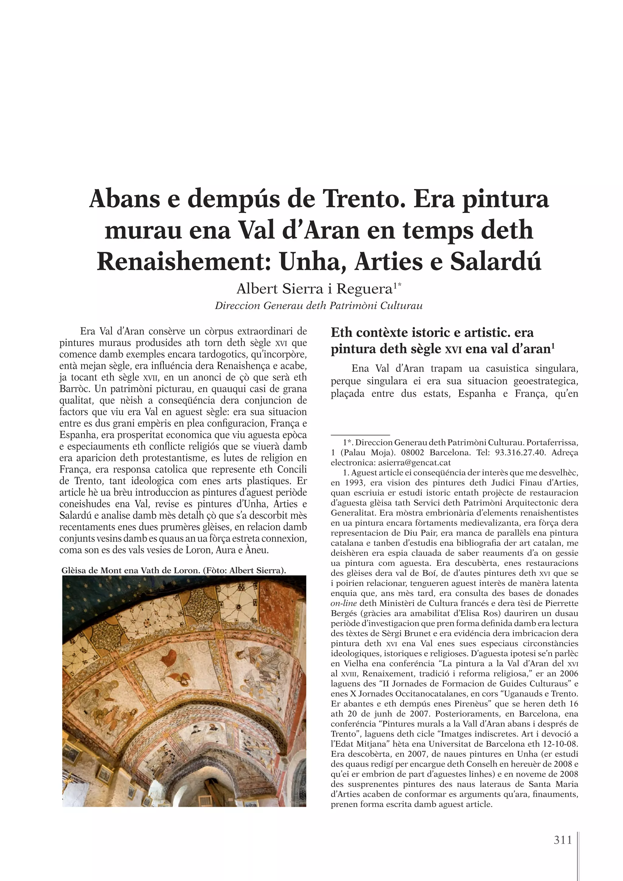 Abans e dempús de Trento. Era pintura murau ena Val d'Aran en temps ...