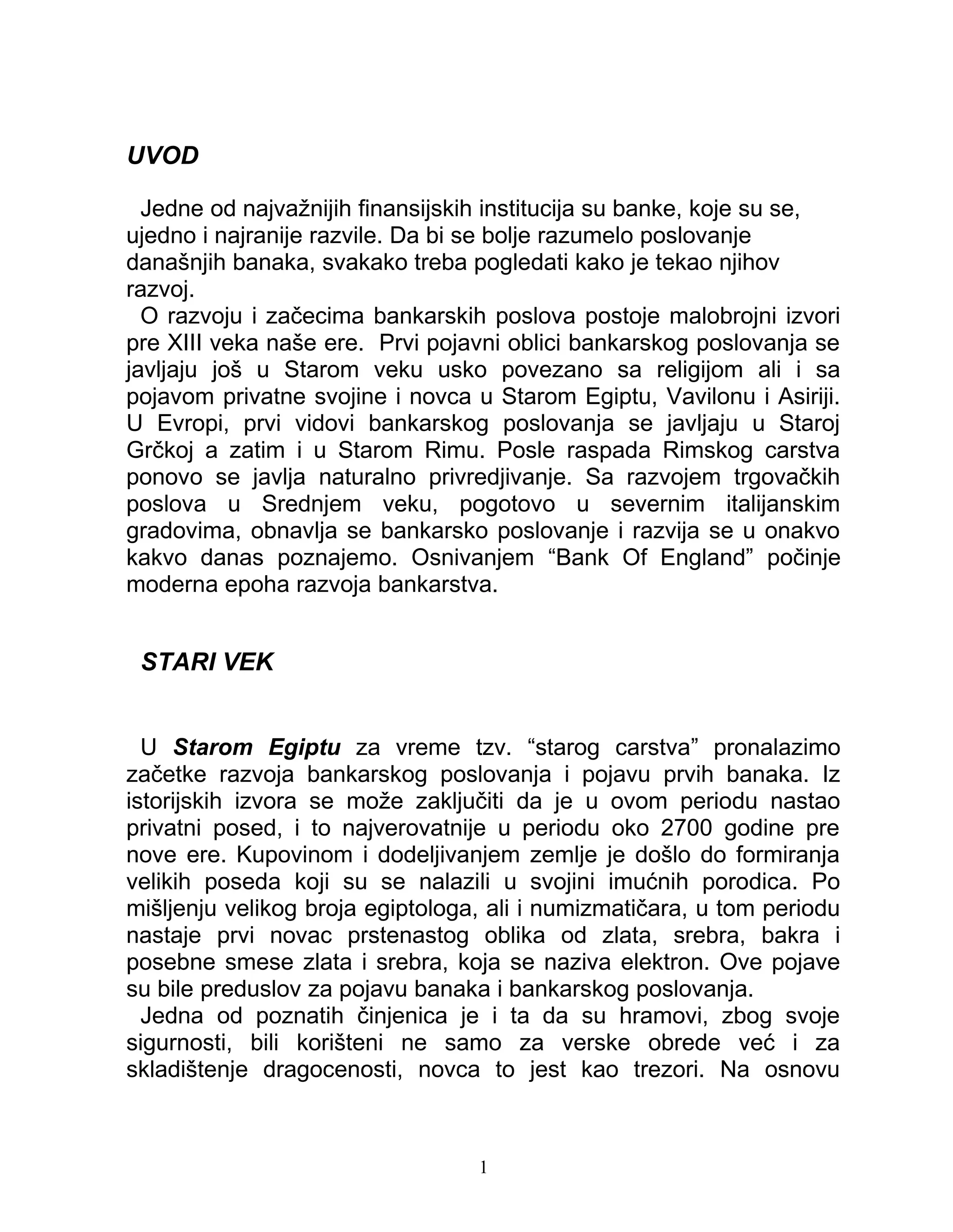 Istorijski razvoj banaka i bankarskih poslova bankarsko i berzansko ...