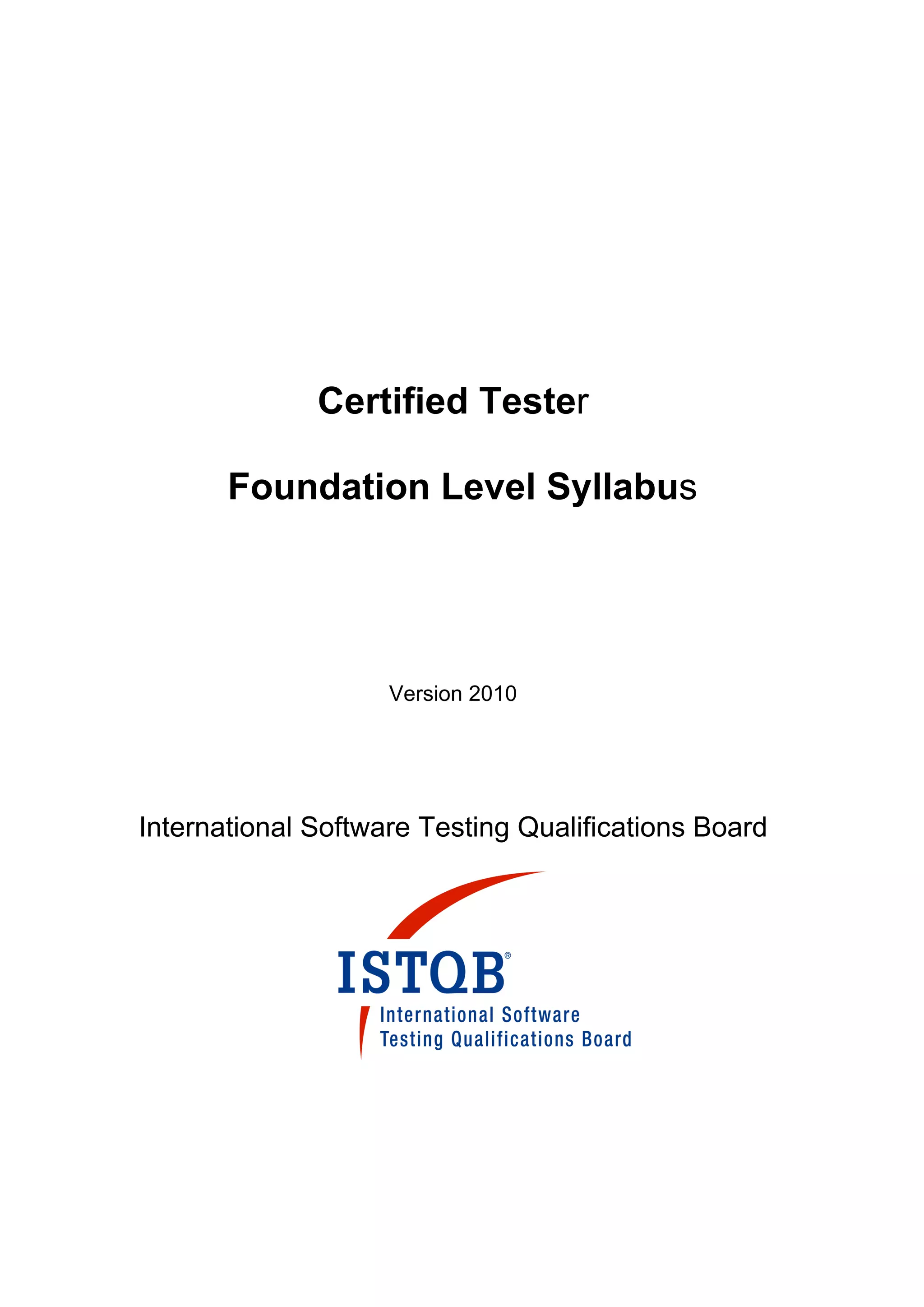 Istqb foundation level syllabus 2010 | PDF